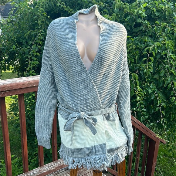 LOFT | Sweaters | Loft Gray And White Cardigan With Wrap Design Nwts ...